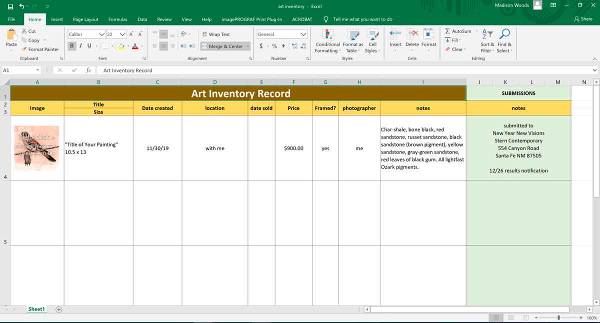 Artist Inventory & Submission Tracker Spreadsheet - Shop Wild Ozark